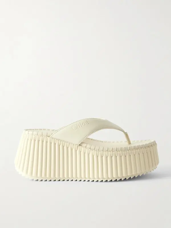 Chloé Nama Leather Platform Flip Flops - Neutrals