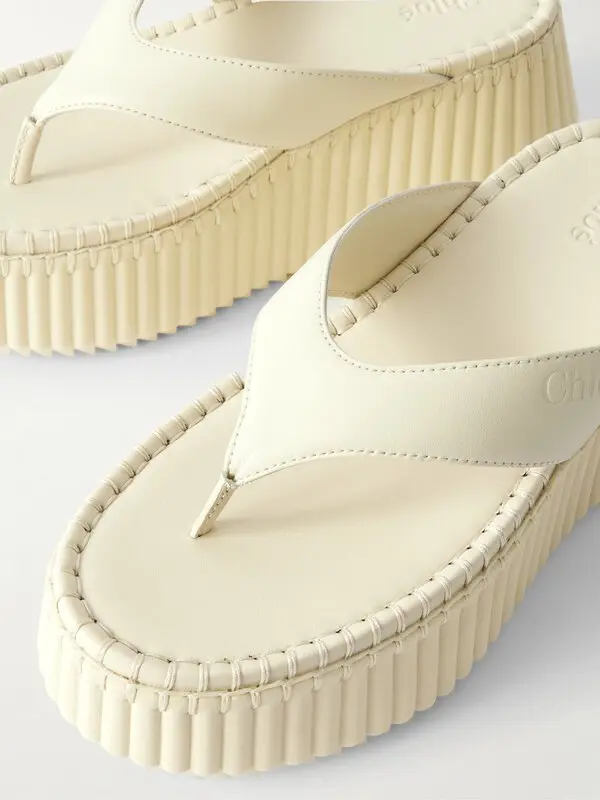 Chloé Nama Leather Platform Flip Flops - Neutrals