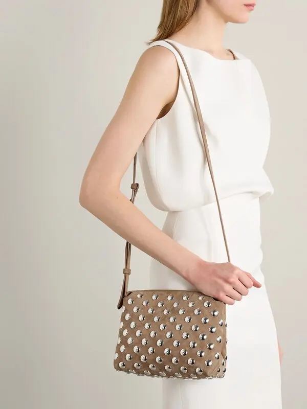 Khaite Lina Medium Studded Suede Shoulder Bag