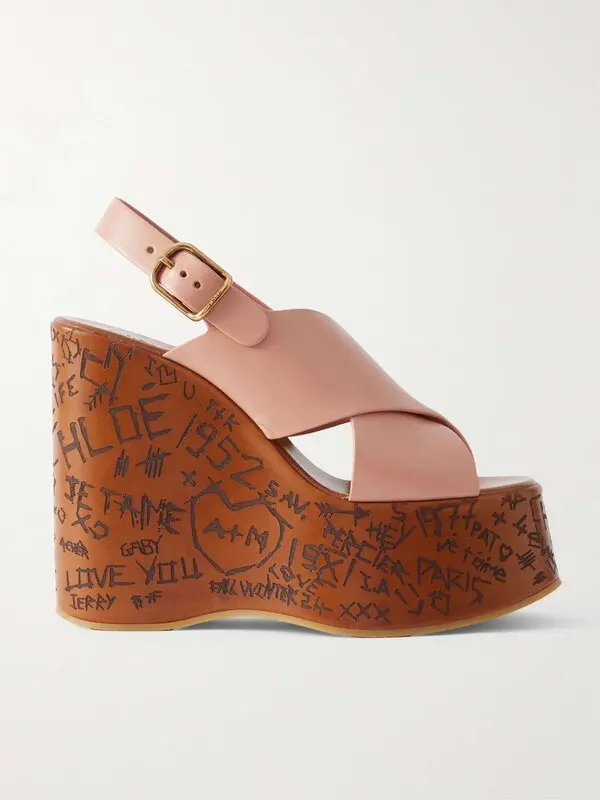 Chloé Maxime Leather Wedge Sandals - Baby Pink