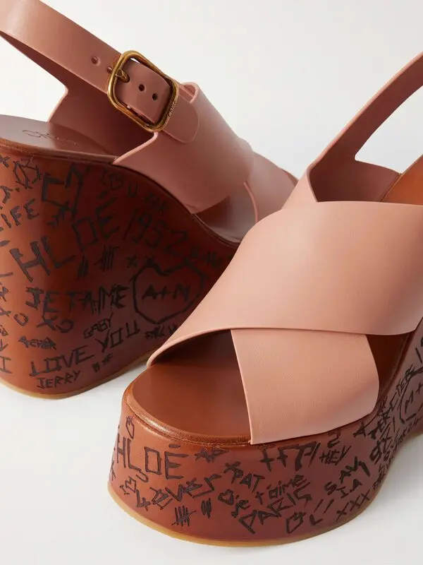 Chloé Maxime Leather Wedge Sandals - Baby Pink
