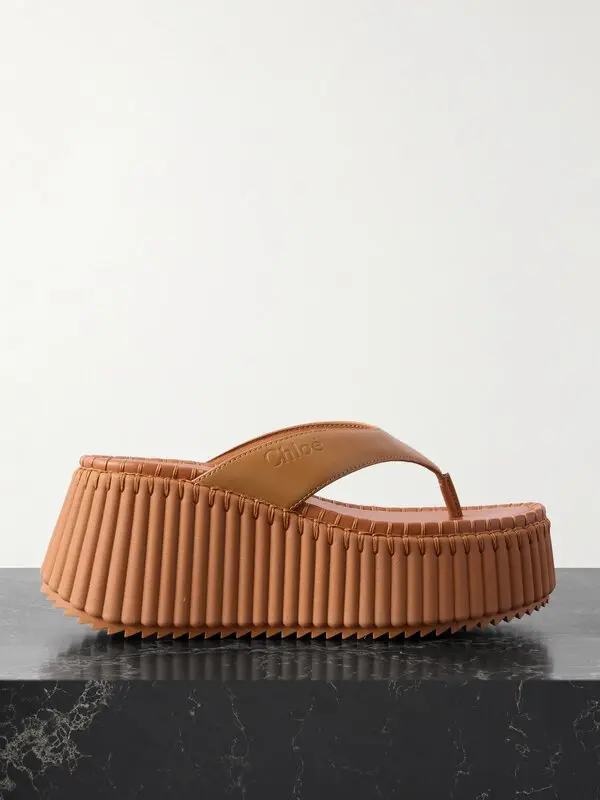 Chloé Nama Leather Platform Flip Flops