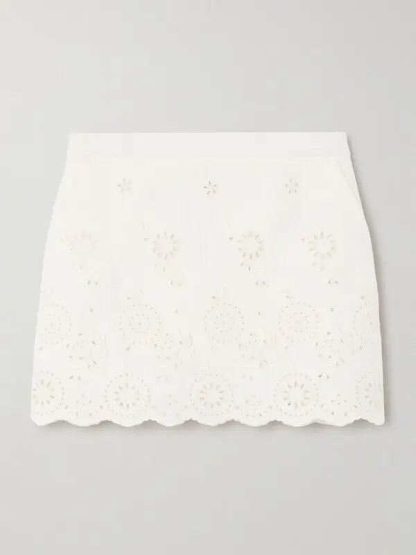 Chloé Scalloped Broderie Anglaise Cotton-blend Mini Skirt - White