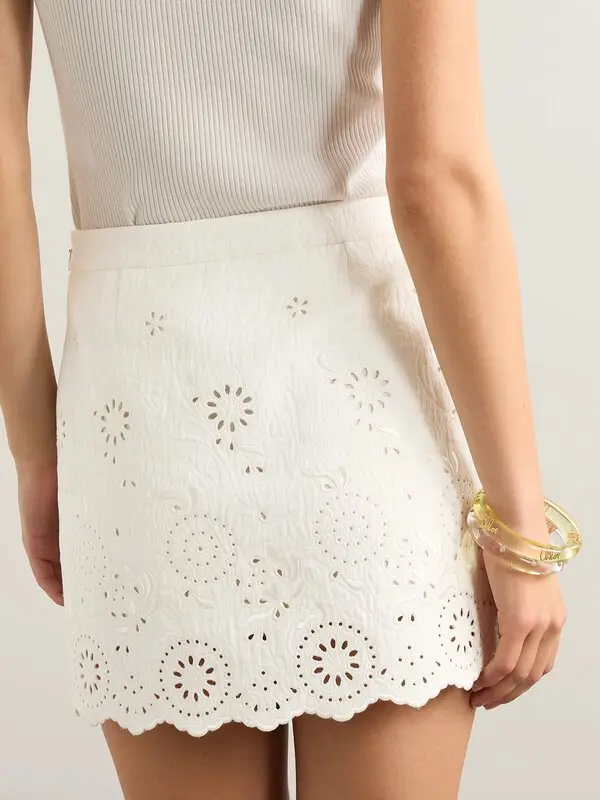 Chloé Scalloped Broderie Anglaise Cotton-blend Mini Skirt