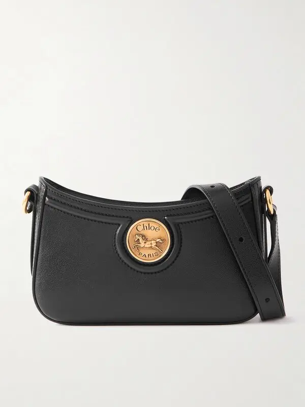 Chloé Textured-leather Shoulder Bag With Horse Medal