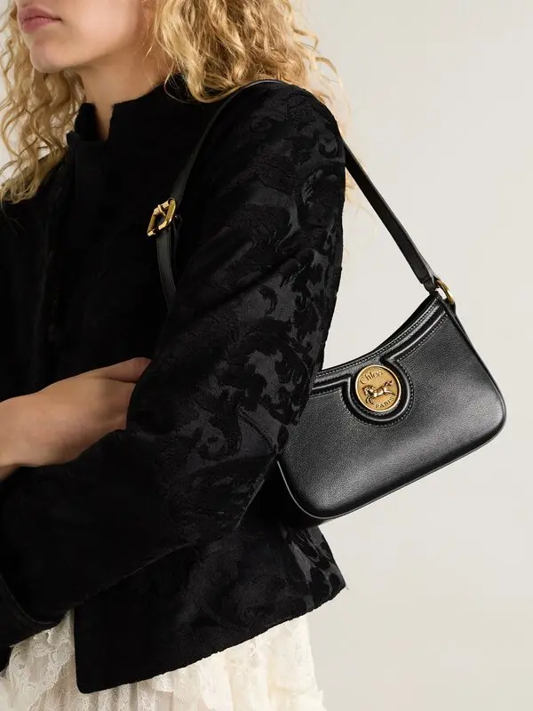 Chloé Textured-leather Shoulder Bag With Horse Medal