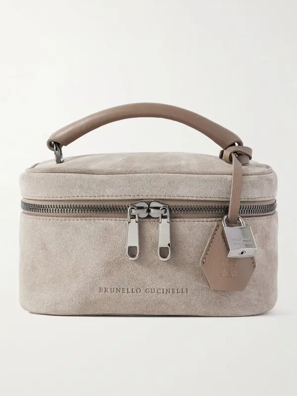 Brunello Cucinelli Leather-trimmed Suede Cosmetic Case
