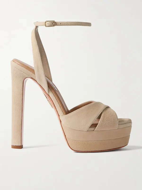 AQUAZZURA Divine Plateau 130 Suede Platform Sandals - Neutrals