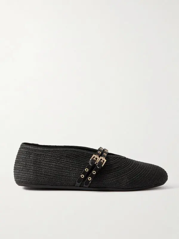 Alaïa Leather-trimmed Raffia Ballet Flats - Black