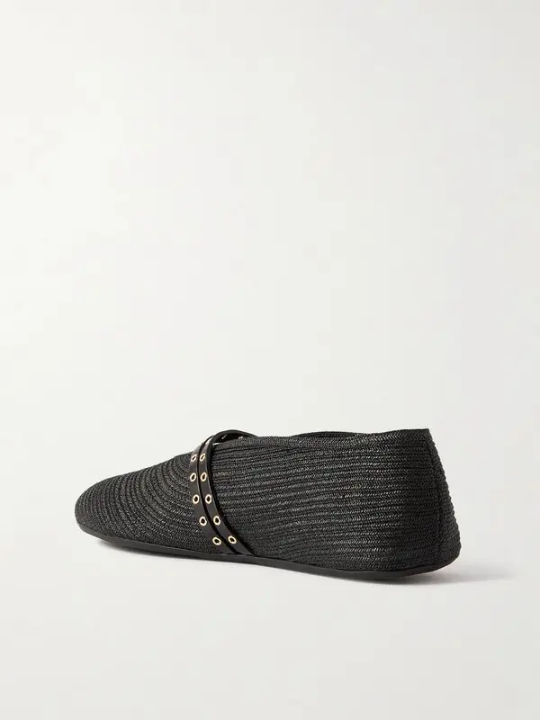 Alaïa Leather-trimmed Raffia Ballet Flats - Black