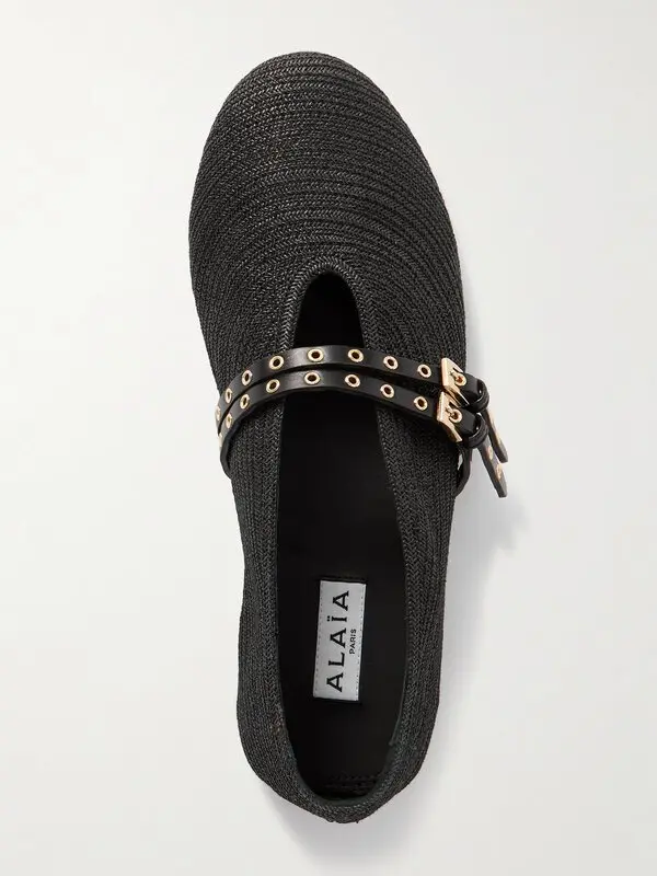 Alaïa Leather-trimmed Raffia Ballet Flats - Black