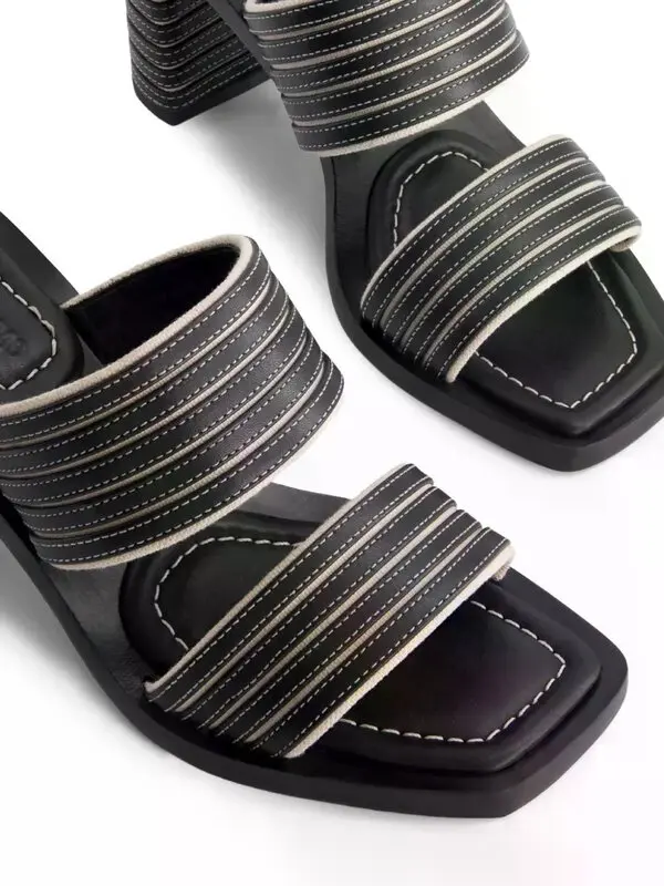 Bernardo 1946 70mm Bari Striped Double Strap Sandals - Black
