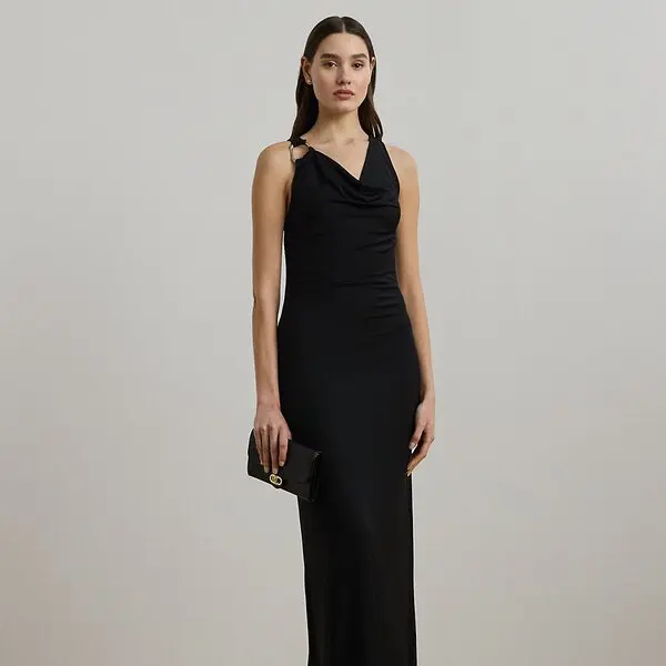 Ralph Lauren Ring-trim Jersey Cowlneck Gown