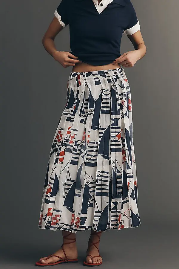 Maeve Graphic Tiger Piped Midi Skirt - Ivory Pattern