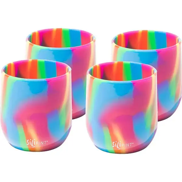 SILIPINT Silicone 12oz Stemless Wine Glasses 4 Pack - Multicolored