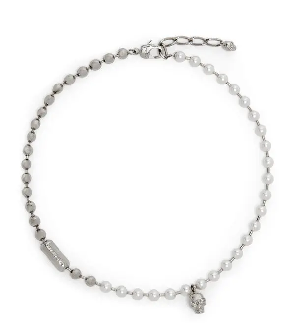 Alexander McQueen Faux Pearl And Skull Necklace - Black