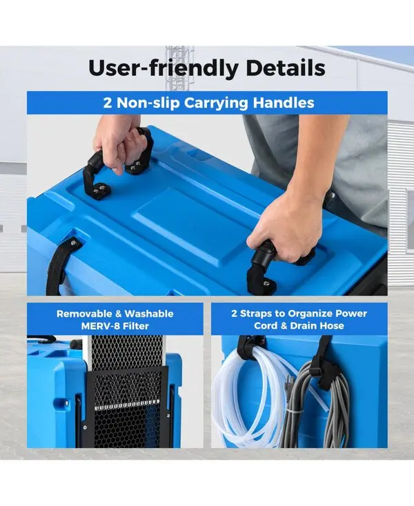VOLENCA 190 Ppd Commercial Dehumidifier With Pump And 2 Wheels - Blue