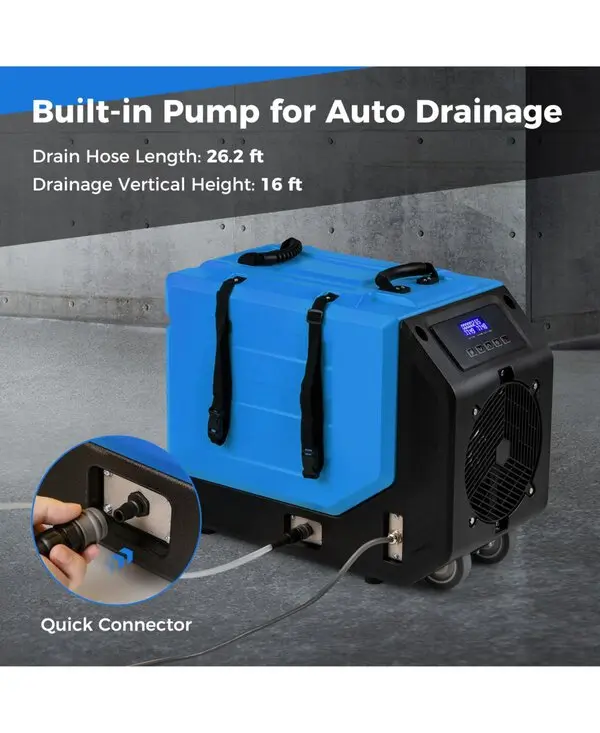 VOLENCA 190 Ppd Commercial Dehumidifier With Pump And 2 Wheels - Blue