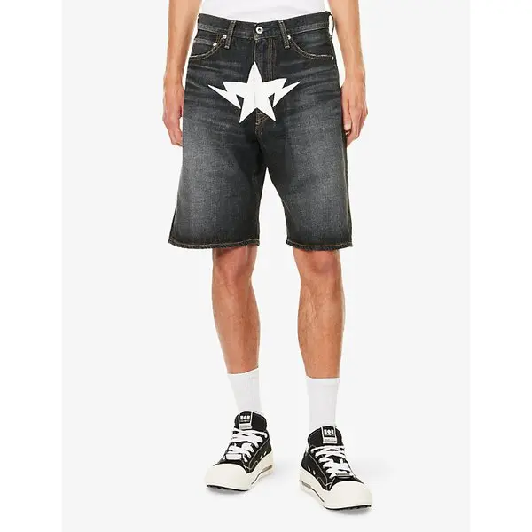 A BATHING APE Twin Star Printed Denim Shorts
