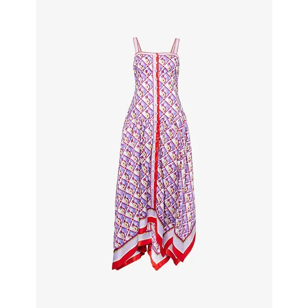 Farm Rio Graphic Pineapple Asymmetric Cotton-Poplin Midi Dress -  Multicolour | Editorialist