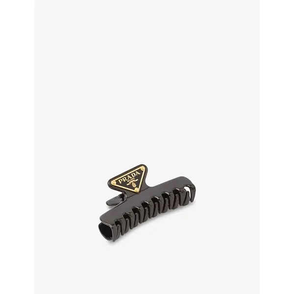 Prada Triangle-logo Metal Brass Claw Clip - Black