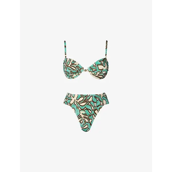 MALINA Floral-print Draped Bikini Top - Ocean Corals