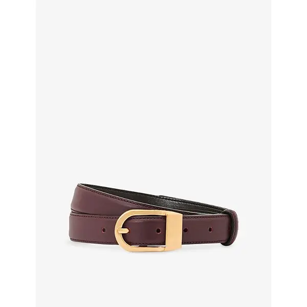 REISS Hazel Leather Belt - Burgundy