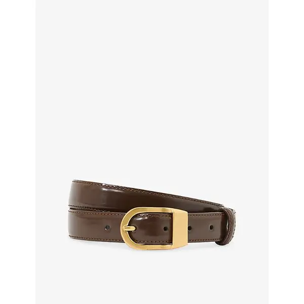 REISS Hazel Leather Belt - Chocolate