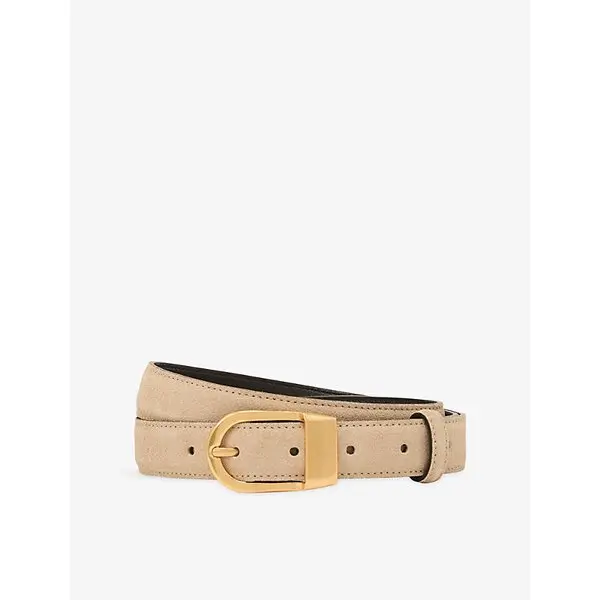 REISS Hazel Leather Belt - Stone