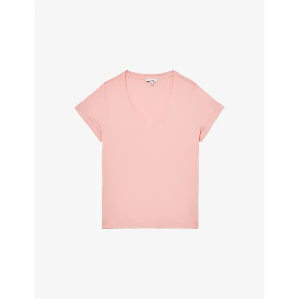 REISS Cotton-jersey V-neck T-shirt - Pink