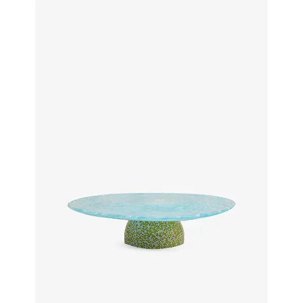 LAETITIA ROUGET Footed Glass Cakestand And Bowl - Turquoise Yellow