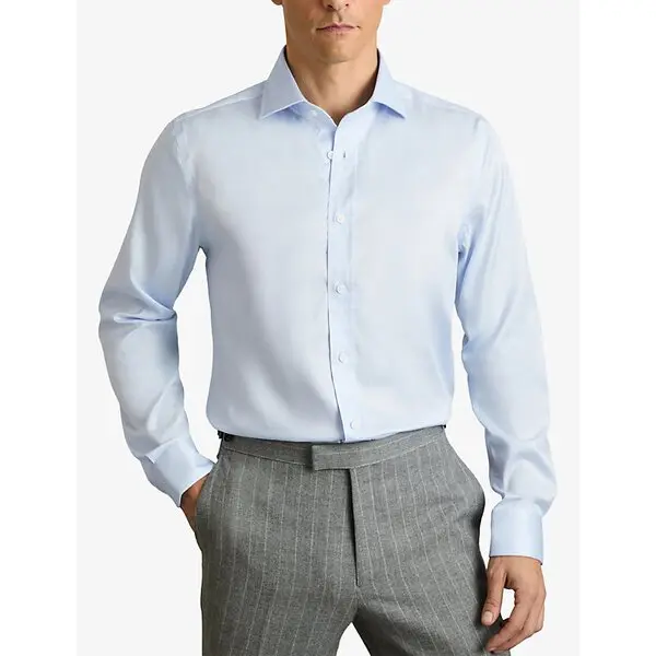 REISS Bishopsgate Long-sleeved Cotton-blend Shirt - Soft Blue