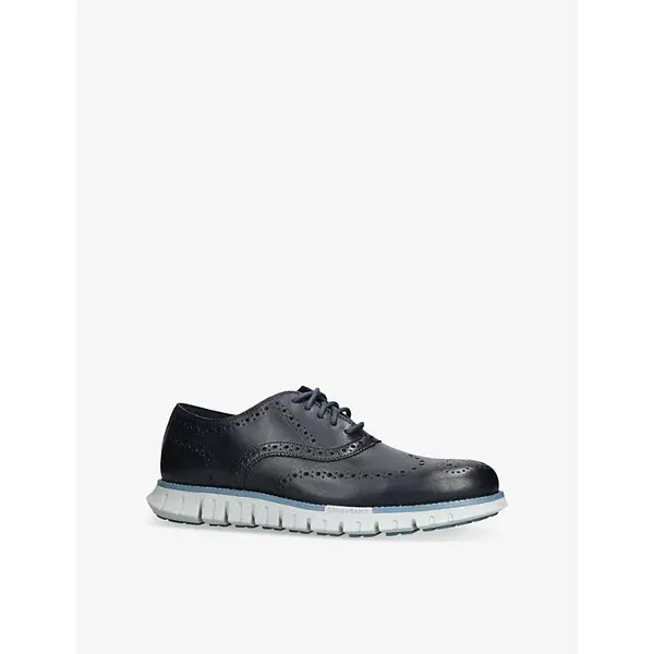 Cole Haan ZerøGrand Leather Wingtip Oxford Shoes - Blue/Dark  display picture 1