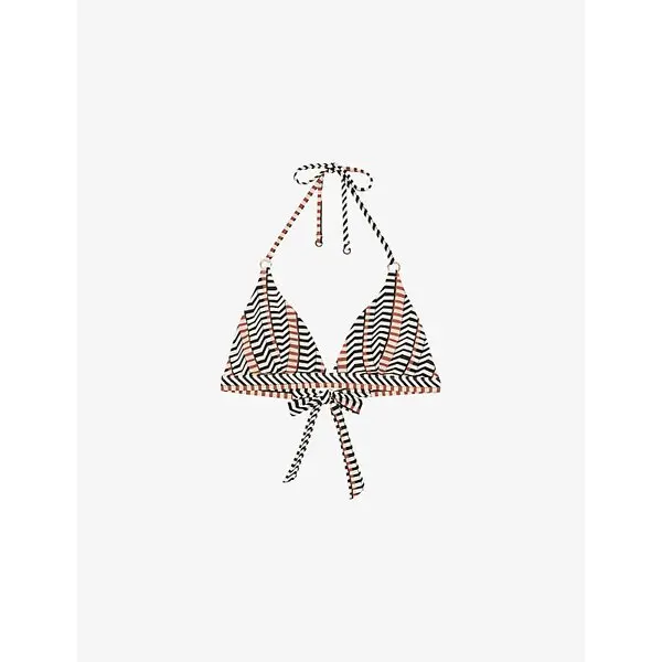REISS Chevron-stripe Triangle Bikini Top - Black Brown