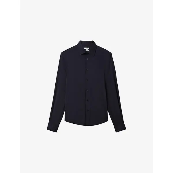 REISS Voyager Long-sleeved Stretch-woven Shirt - Navy