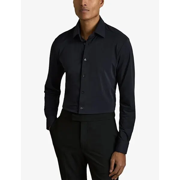 REISS Voyager Long-sleeved Stretch-woven Shirt - Navy