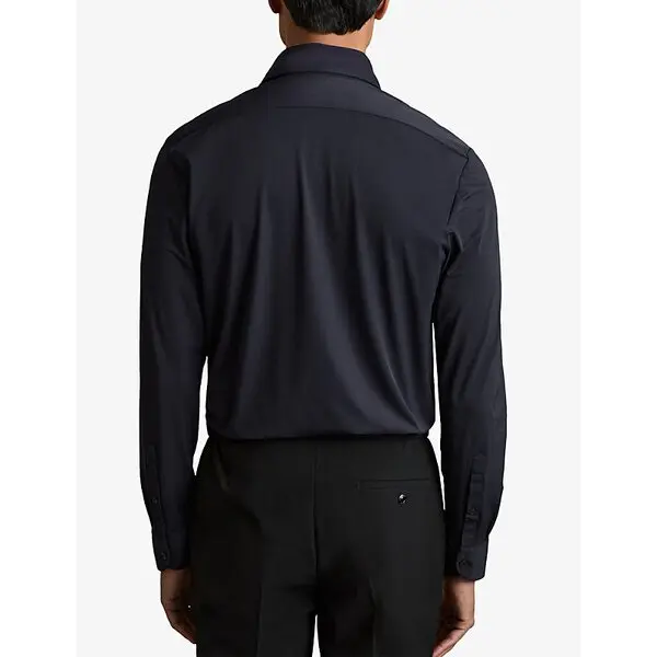 REISS Voyager Long-sleeved Stretch-woven Shirt - Navy