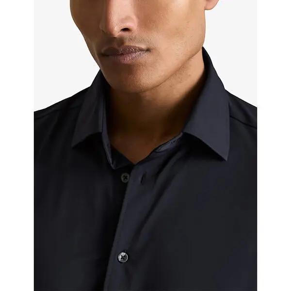 REISS Voyager Long-sleeved Stretch-woven Shirt - Navy