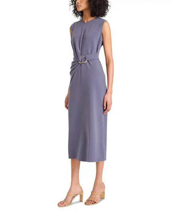 LUXELY Ruched Midi Dress - Gray Stone