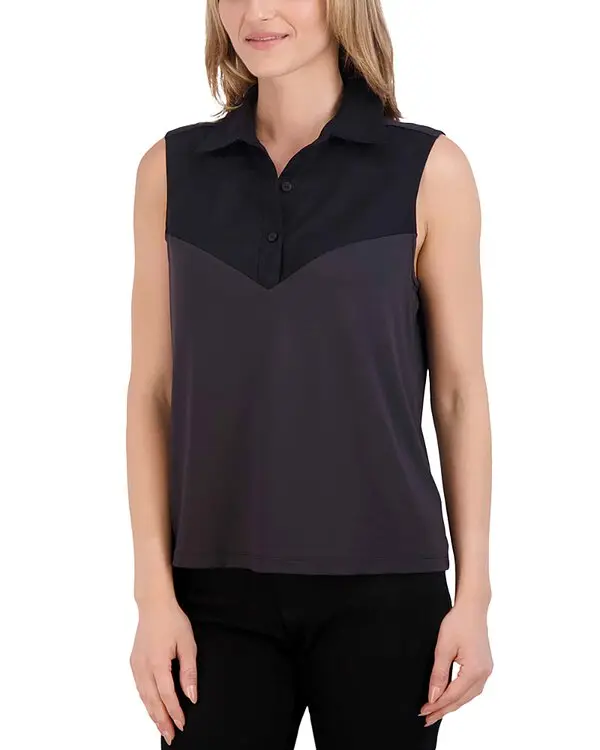 Foxcroft Ricki Mixed Media Top - Black