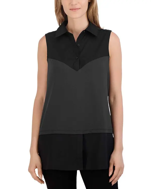 Foxcroft Sasha Mixed Media Top - Black