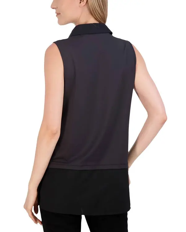 Foxcroft Sasha Mixed Media Top - Black