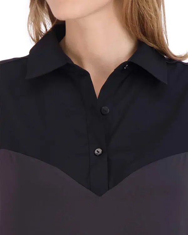 Foxcroft Sasha Mixed Media Top - Black