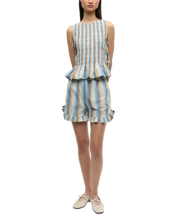 GANNI Striped Smocked Tie Top - Multicolour
