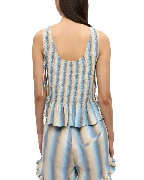 GANNI Striped Smocked Tie Top - Multicolour