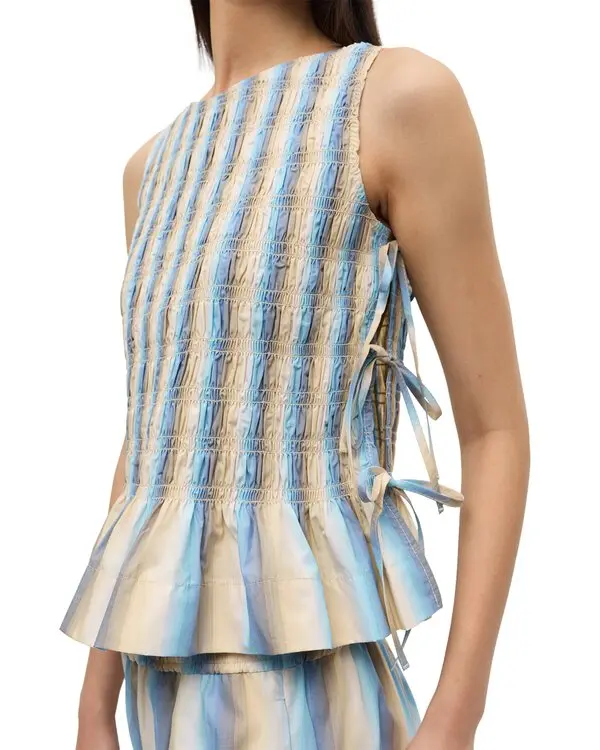 GANNI Striped Smocked Tie Top - Multicolour