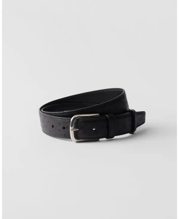 Prada Ostrich Leather Belt - Black