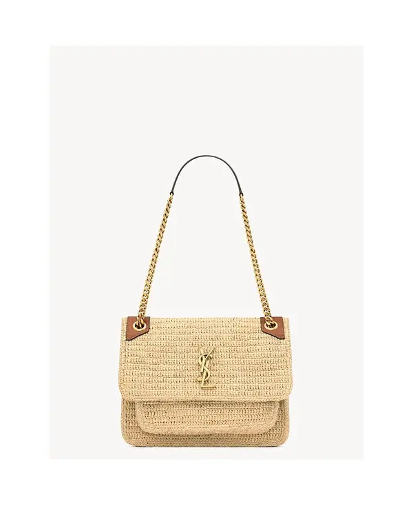 Saint Laurent Niki Medium Handbag - Natural/brick Raffia