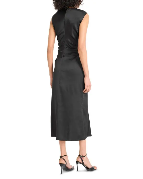 LUXELY Satin Ruched Midi Dress
