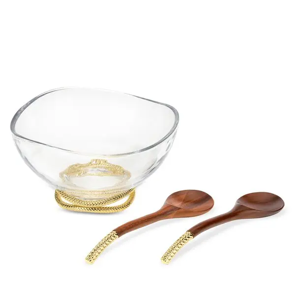 NAMBE Braid Gold Glass Salad Bowl & Servers - No Color
